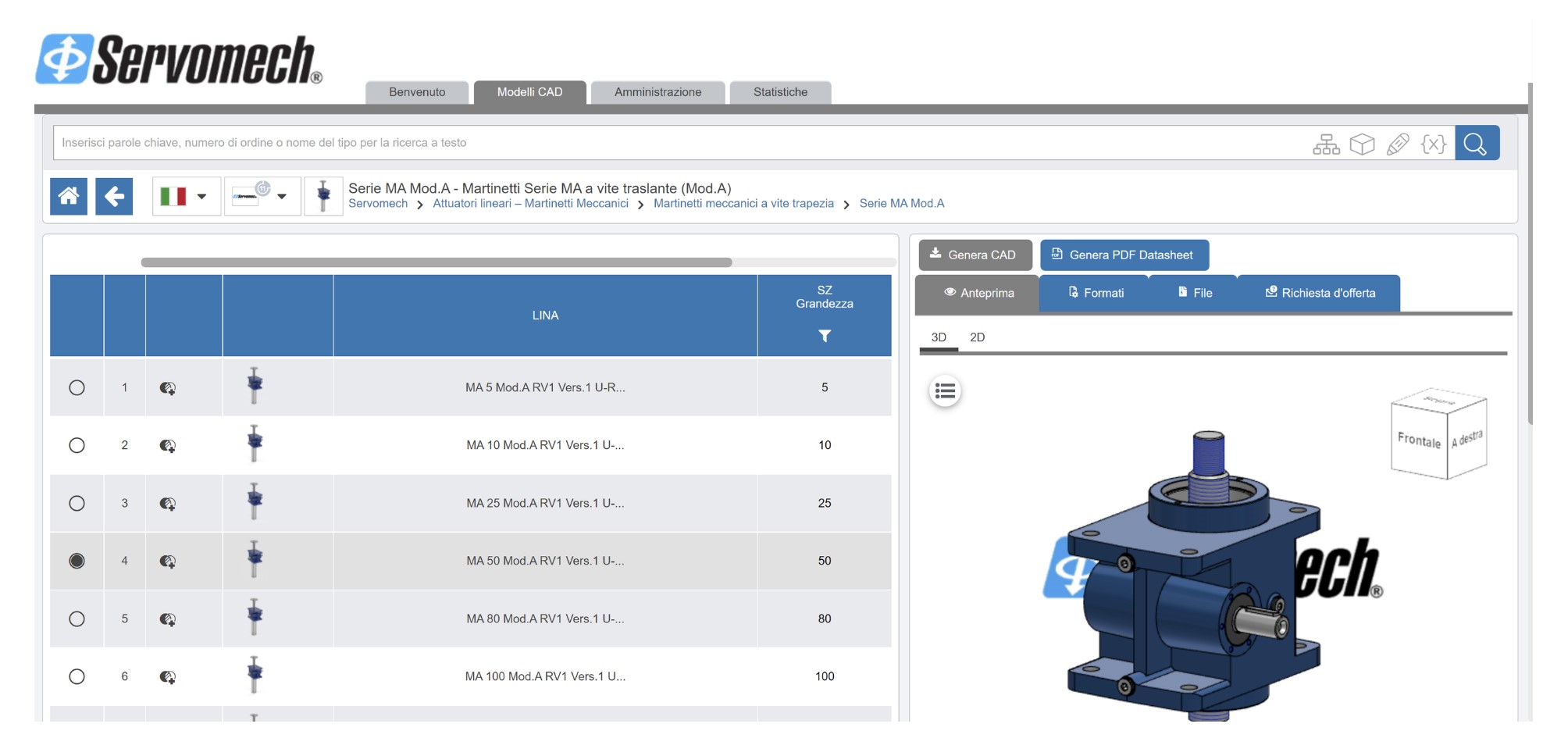 Configuratore 3D per martinetti